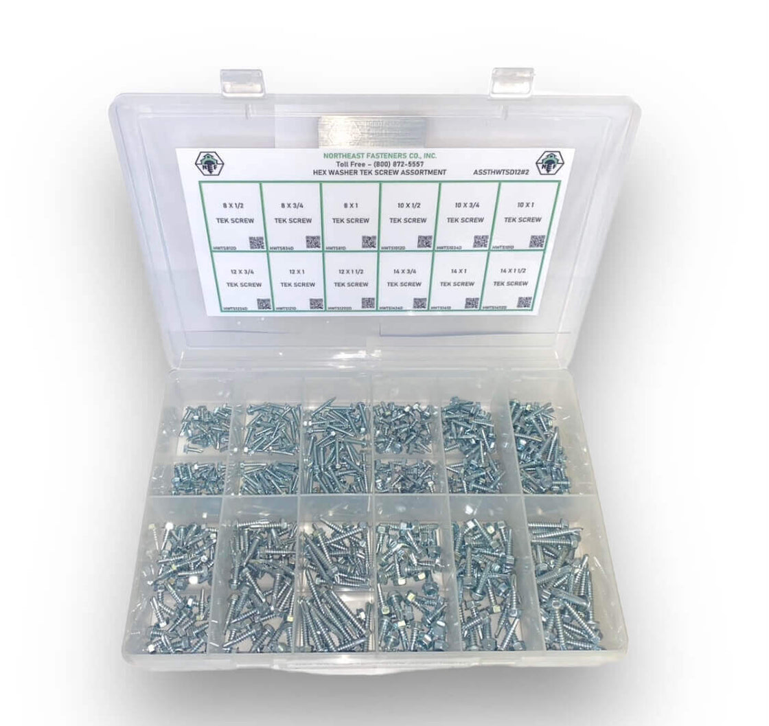 500 Piece #8-14 Hex Washer Tek Screw Assortment Starter Kit ...