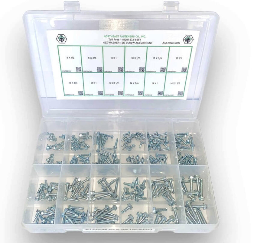 250 Piece #8-14 Hex Washer Tek Screw Assortment Starter Kit ...